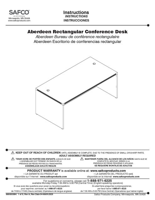 Aberdeen® Rectangular Conference Desk Assembly Instructions ARD7236 ...