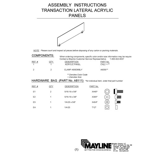 Transaction Acrylic Panels Assembly Instructions | Safco Products
